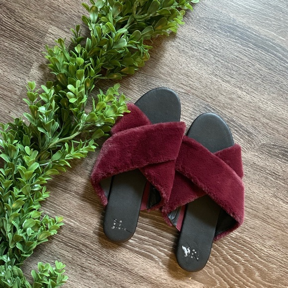 a new day | Shoes | A New Day Burgundy Fuzzy Slides | Poshmark